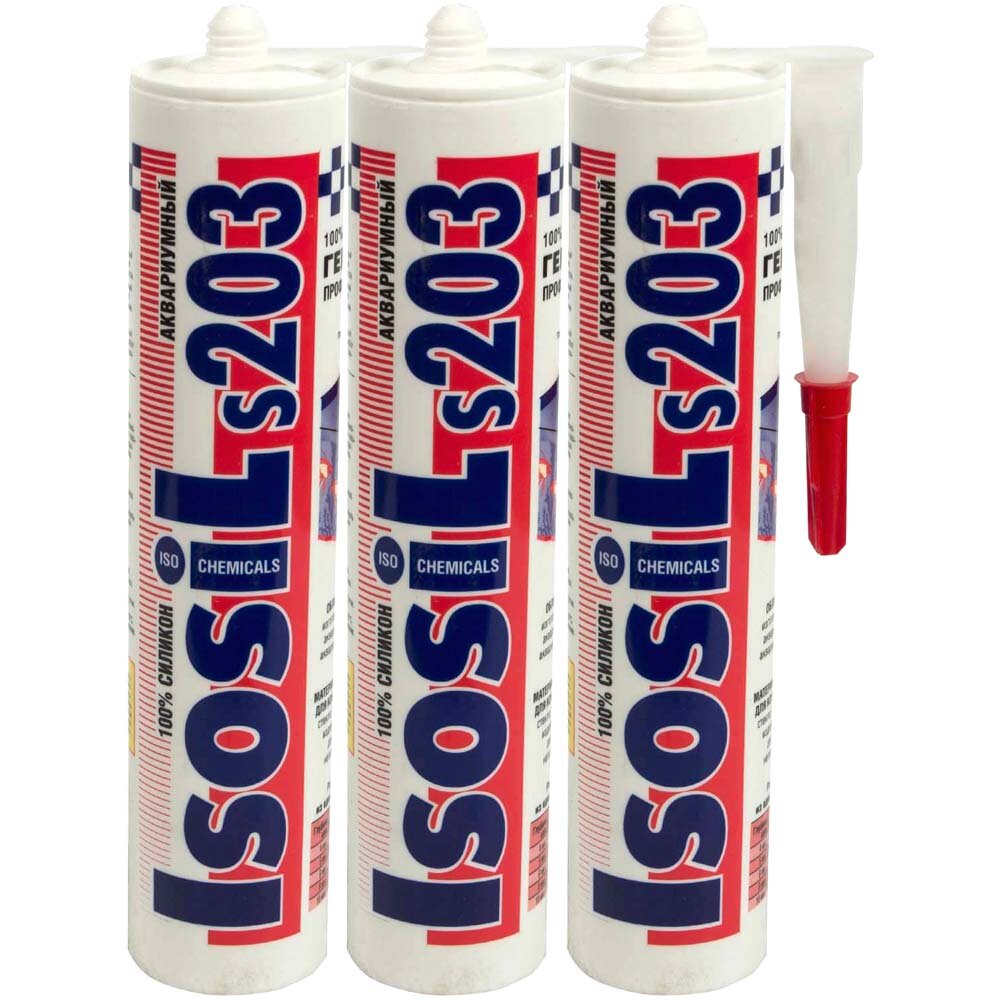 Герметик силиконовый аквариумный ISOSIL S203, прозрачный, 280 мл (комплект 3 шт.)