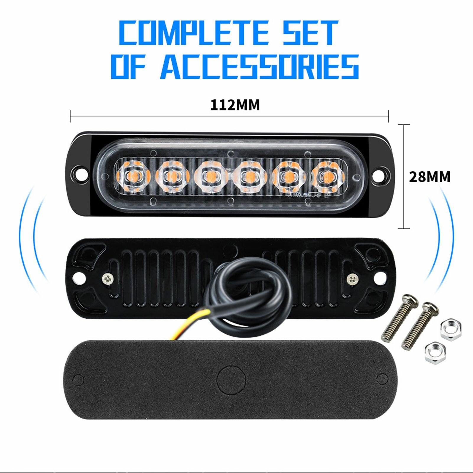 Универсальный проблесковый маячок бокового сигнала автомобиля 12-24 В, ультратонкий 6LED синий свет, 2 упаковки