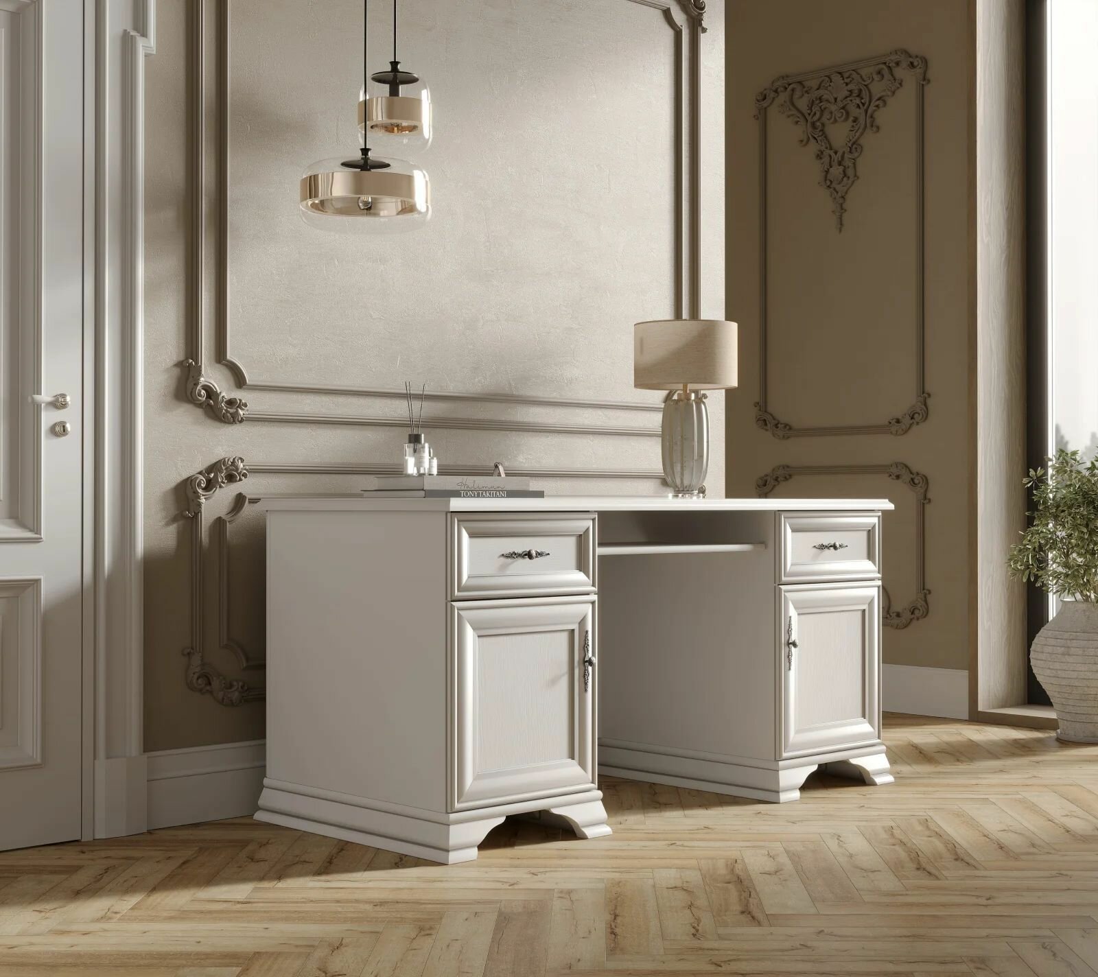 Стол письменный Kentaki BIU2D2S белый, с ящиками, для школьника