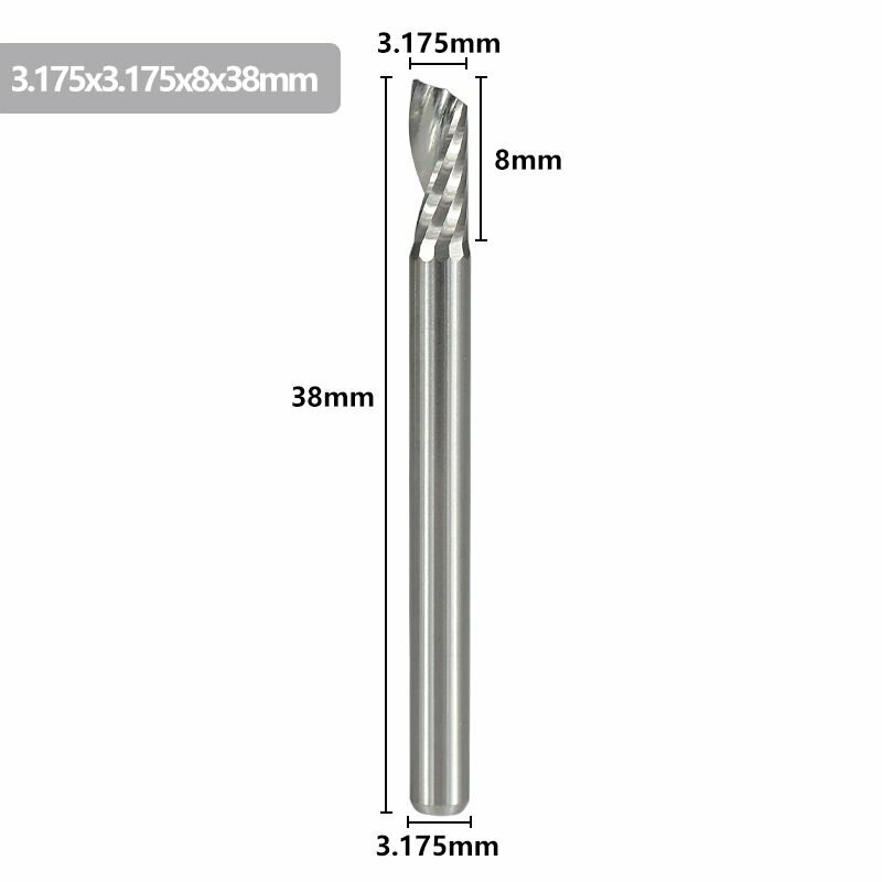 Фреза спиральная XCAN однозаходная 3,175x3,175x8x38 мм, Фреза концевая спиральная по дереву и пластику