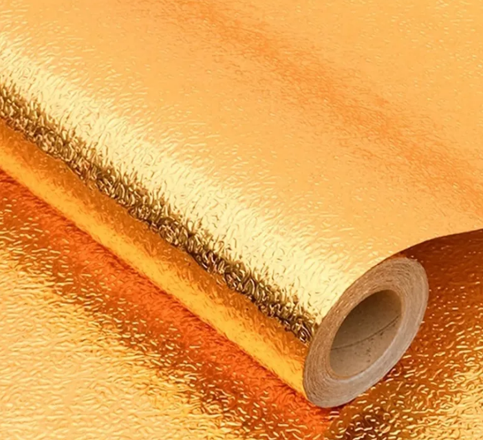 "Золотая" самоклеющаяся водостойкая защитная термостойкая алюминиевая пленка, фольга, защитный экран для кухни 0,6х3 м