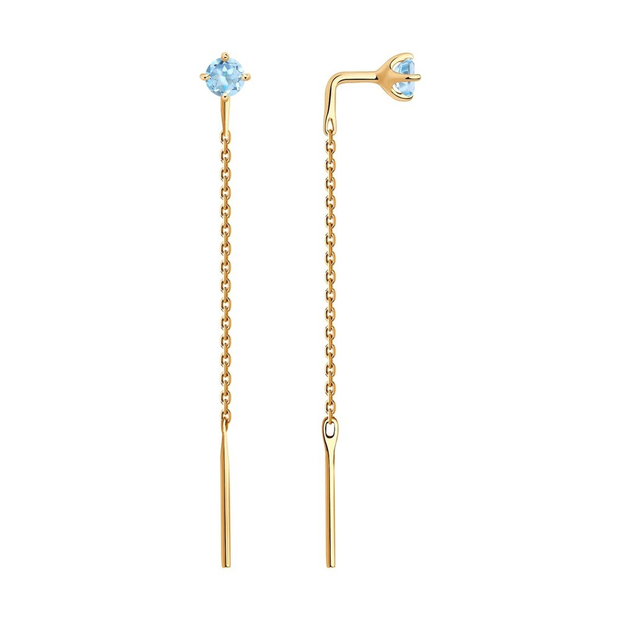 Серьги цепочки, красное золото, 585 проба, топаз