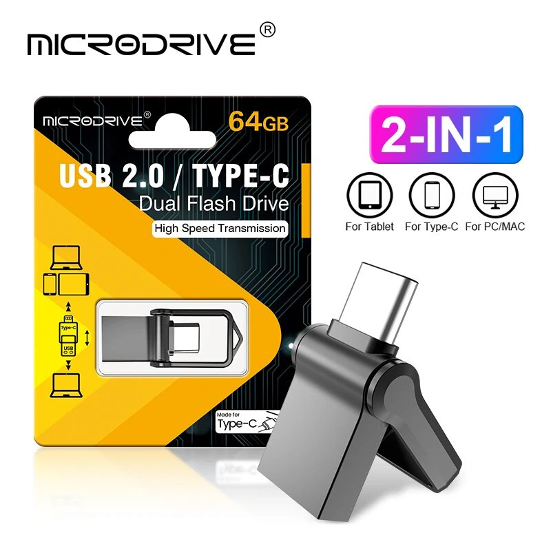 MicroDrive TD016G USB-флешка 16/32/64/128 ГБ 64 ГБ, серебристый