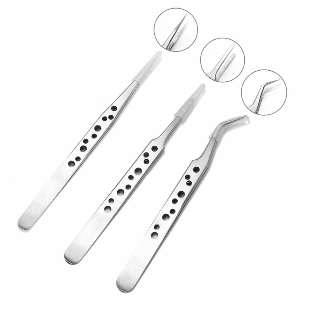 Набор антистатических пинцетов ESD, 3 шт. Для пайки и ремонта электроники Прецизионные, из нержавеющей стали