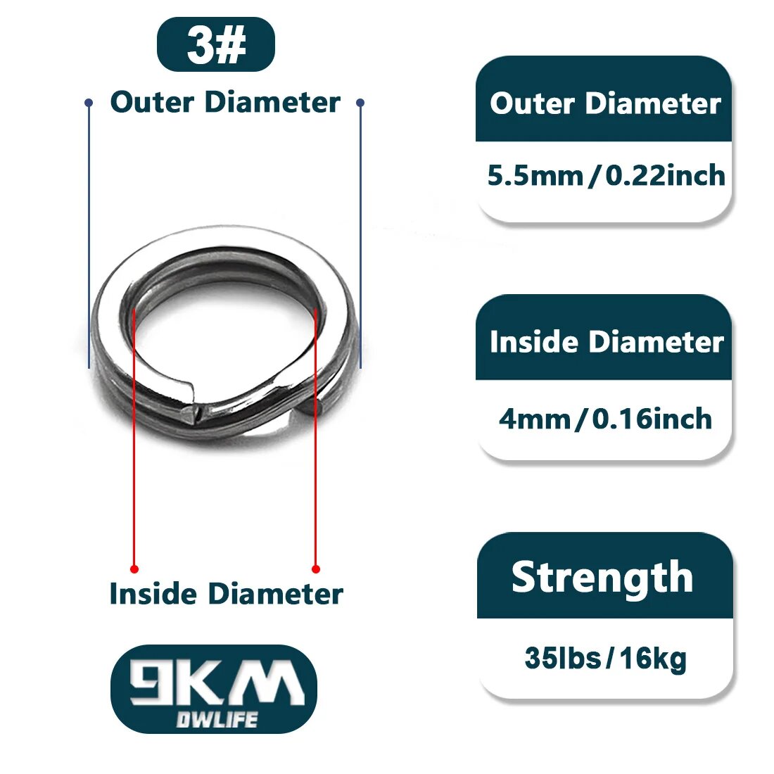 Разъёмные кольца 3# 5.5mm, 35lbs, Size3
