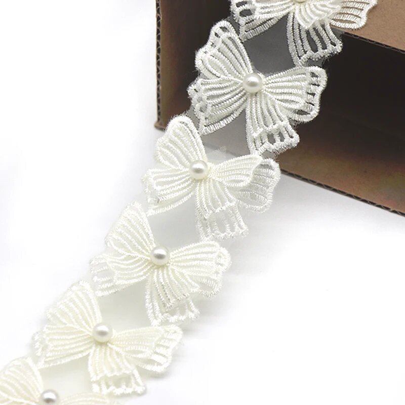 H804 жемчужный бант, цветок, органза, кружевная отделка, отделка, вязание, свадебное кружево, вышитая DIY, лоскутная лента, швейные принадлежности, ремесло