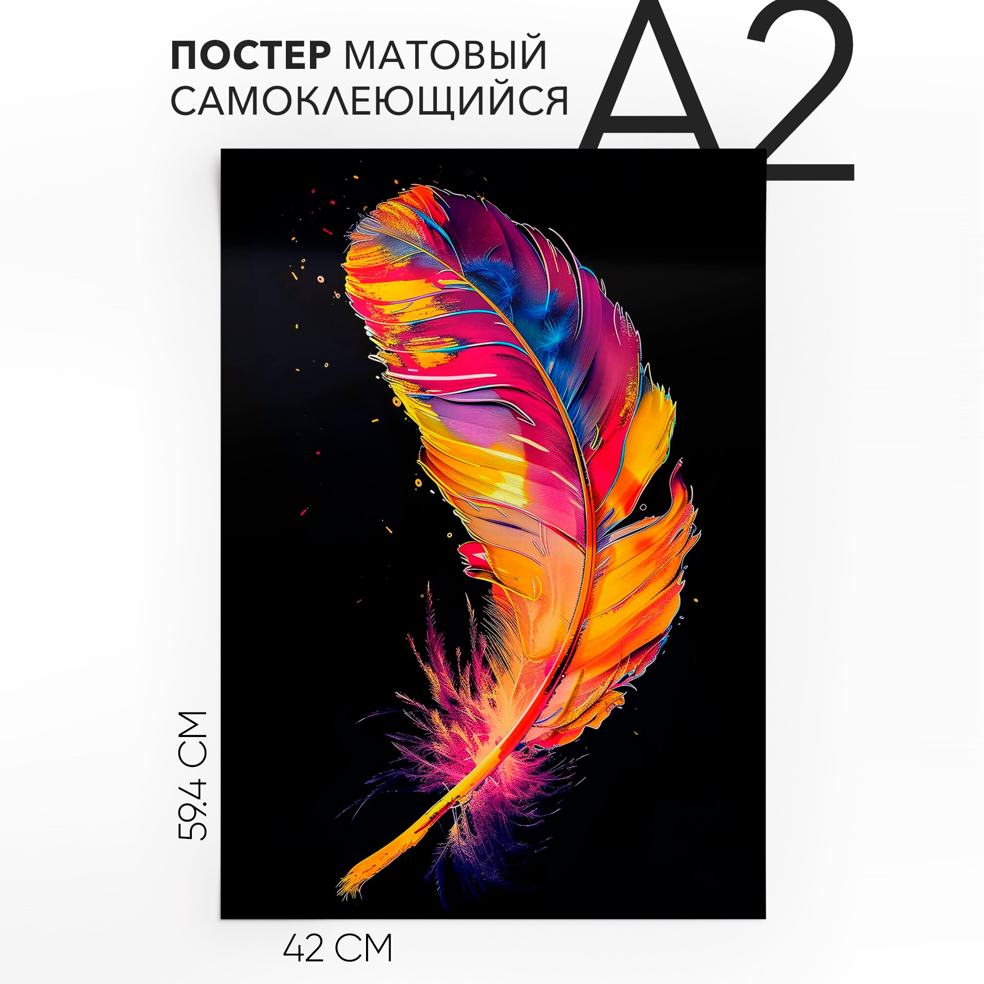 Постеры плакаты самоклеящийся, большой A2 Перо, влагостойкий, для декора