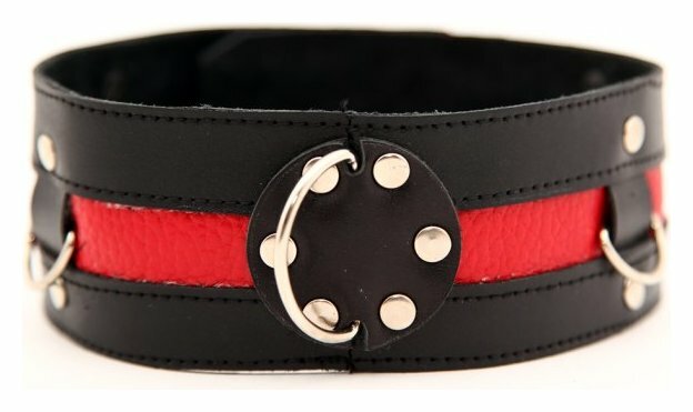 Чёрный ошейник с красной полосой БДСМ Арсенал