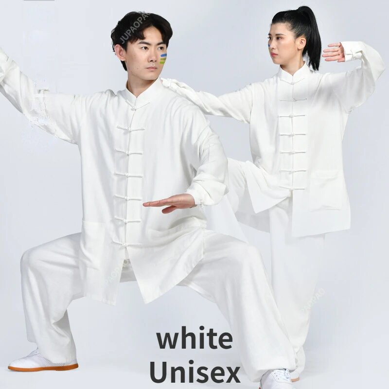 Льняной мужской ханьфу комплект Белый, XL, White Unisex