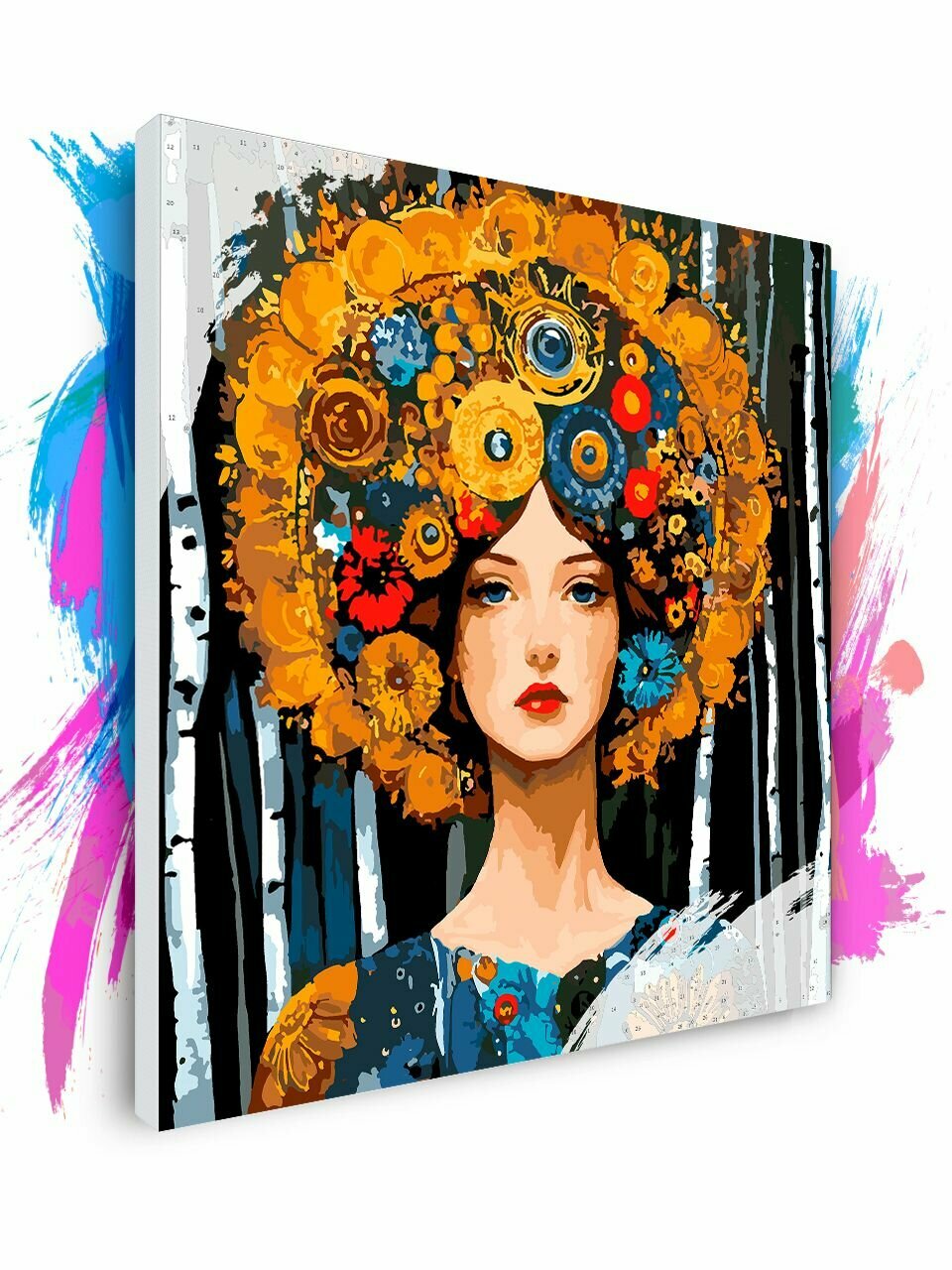 Картина по номерам на холсте В кокошнике и березах, 40 х 40 см