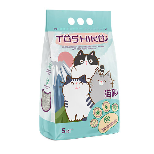 Комкующийся наполнитель Тошико для кошачьего туалета Бентонитовый без запаха 5 кг