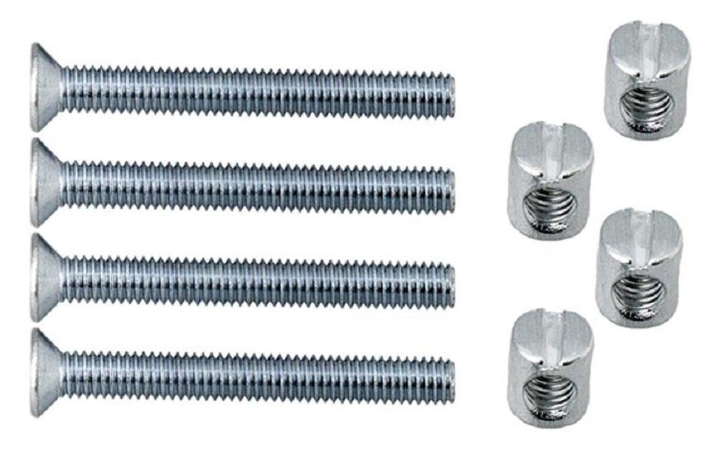 Мебельная стяжка Element / Элемент Набор №7 для фасада ДСП из стали, цвет цинк, диаметр 16мм, винт 50мм, 4шт. / фурнитура