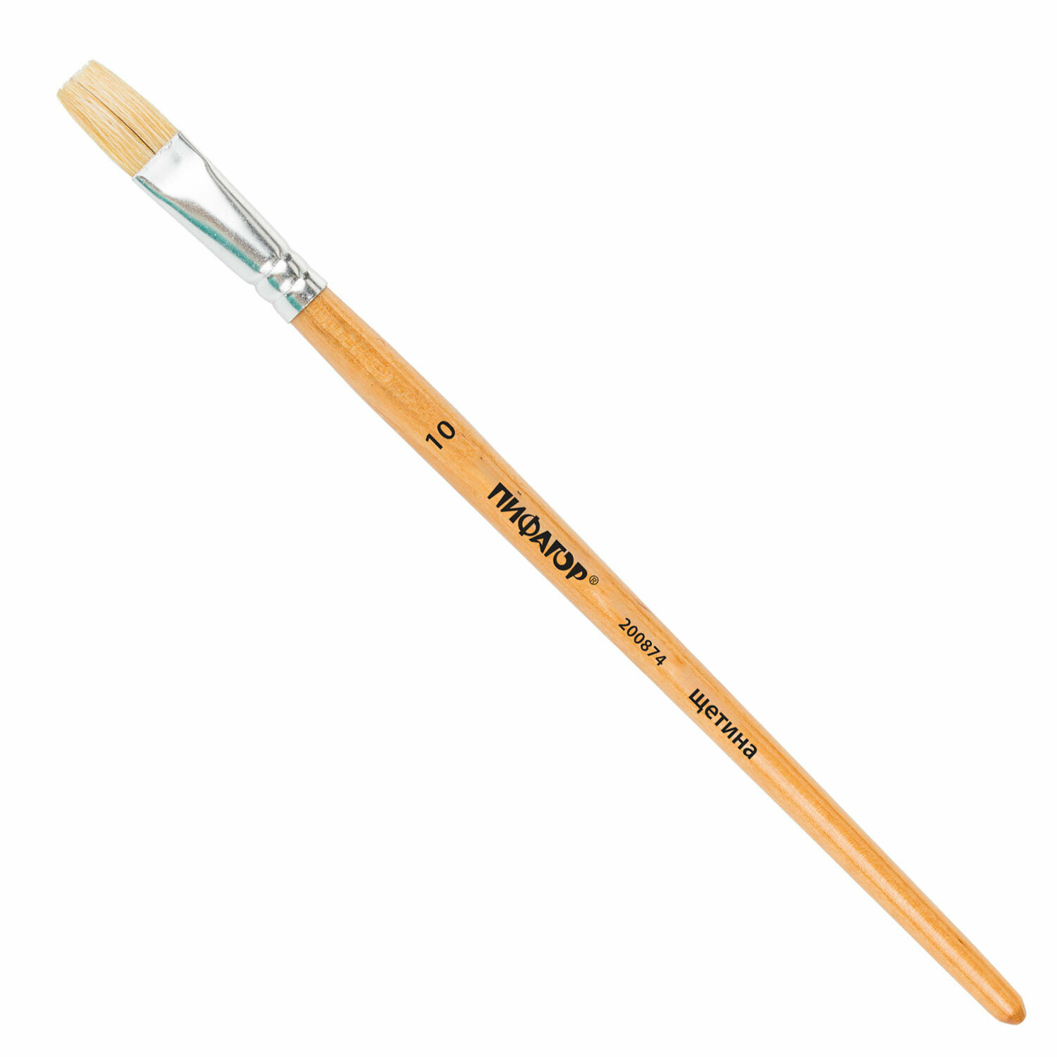 Кисть пифагор, щетина, плоская, № 10, деревянная лакированная ручка, пакет с подвесом, 200874