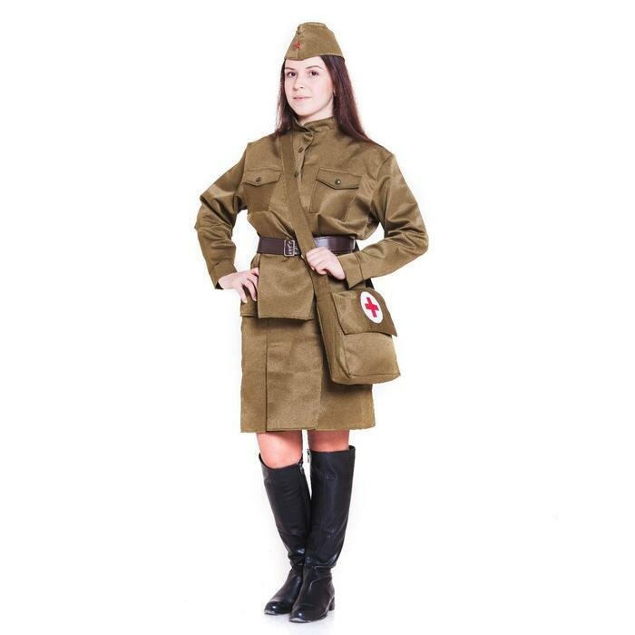 Костюм военный Бока "Санитарочка", пилотка, гимнастерка, ремень, юбка, сумка, р-р 48-50, рост 170 см