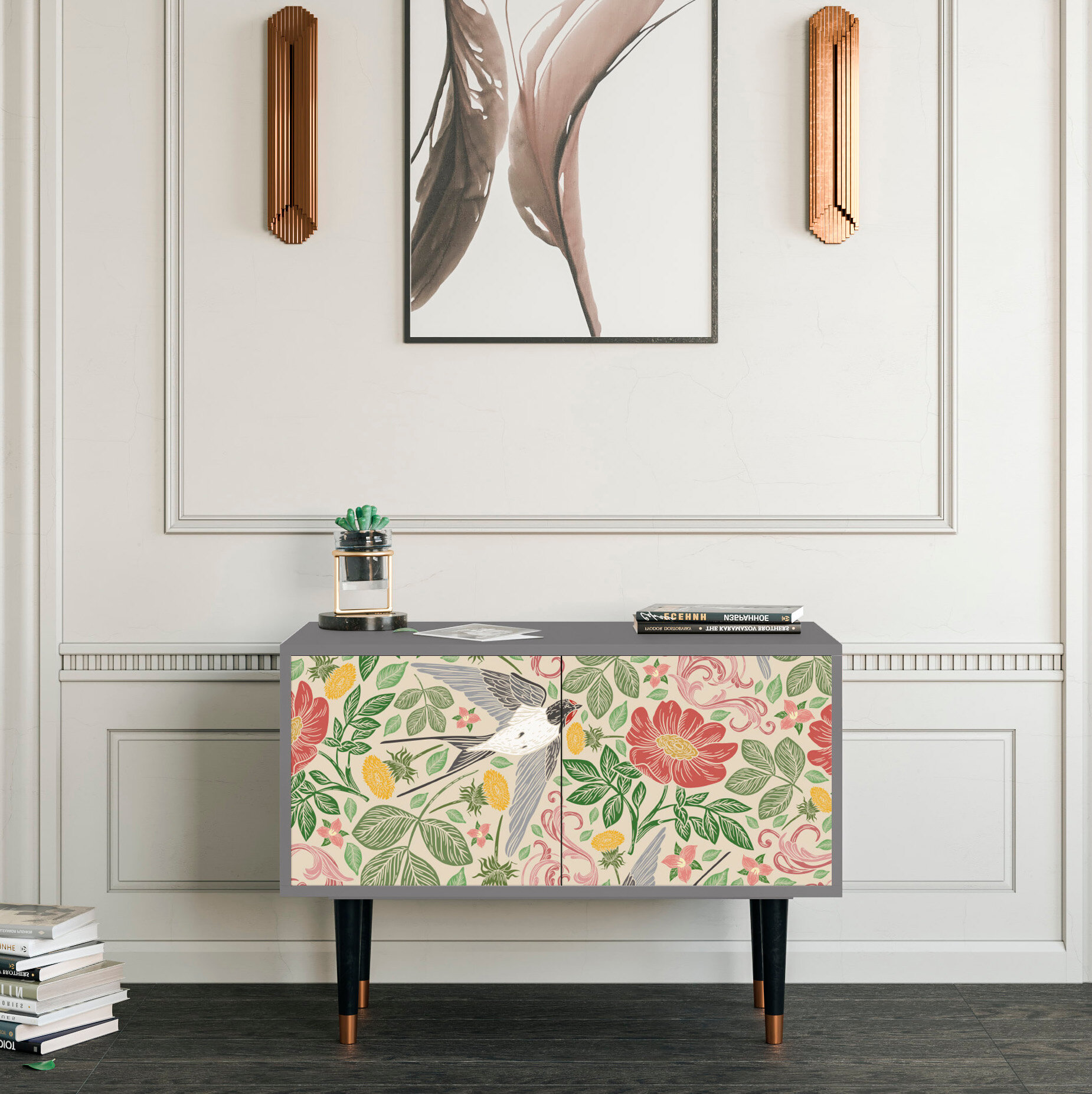 Комод - STORYZ - S1 Spring Swallow, Размер - 94 x 69 x 48 см, Цвет корпуса - , Серый