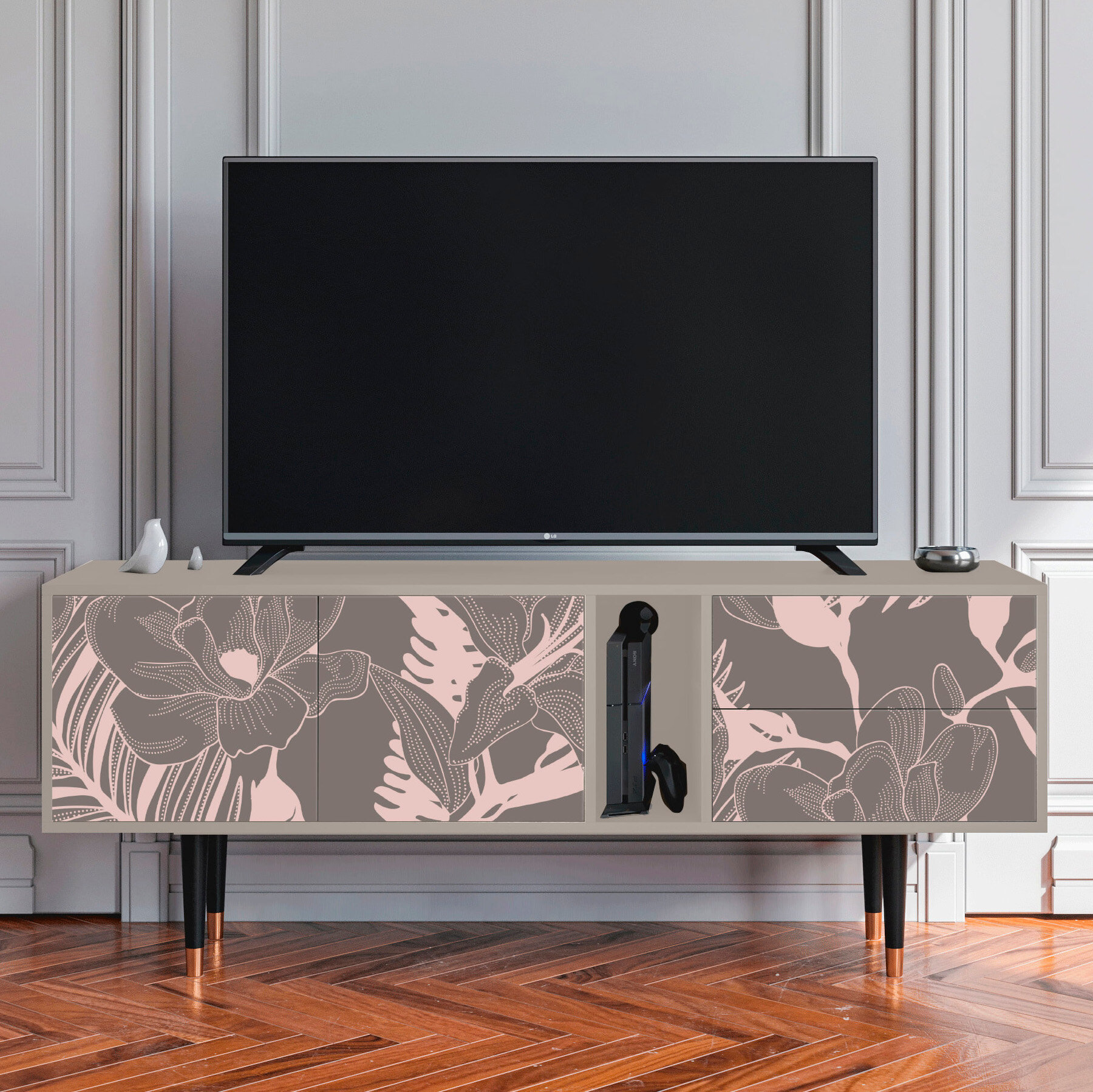 ТВ-Тумба - STORYZ - T1 Issabelline Flower, Размер - 170 x 69 x 48 см, Цвет корпуса - , Сатин