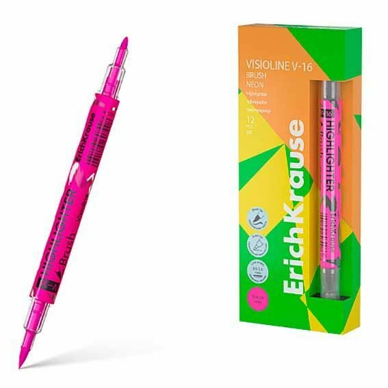 Текстмаркер Erich Krause "Visioline V-16", Brush Neon, розовый, двусторонний, 0,5-3,5 мм (60796)