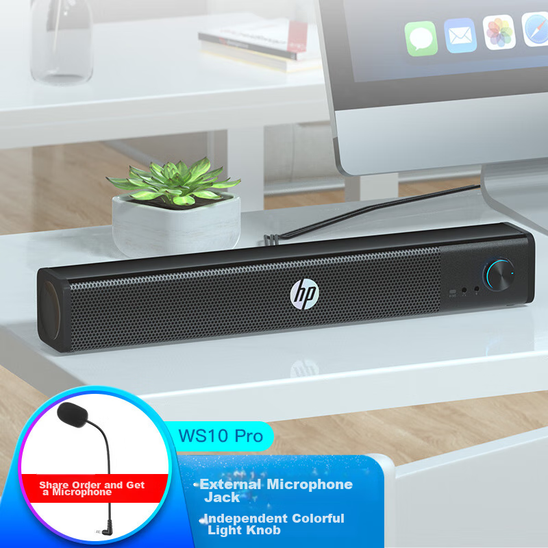 HP WS10Pro Computer Speakers, Long Desktop Speakers, Home Subwoofer, Stereo Surround Sound, Gaming, E-Sports, Colorful Lights, Enjoy Black Myth： Wukong