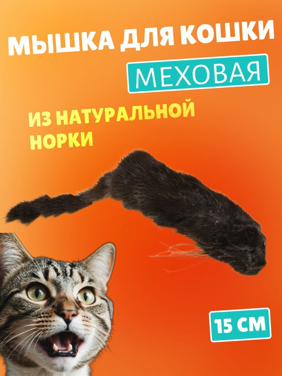 Мышка для кошки из натурального меха норки с настоящим носиком