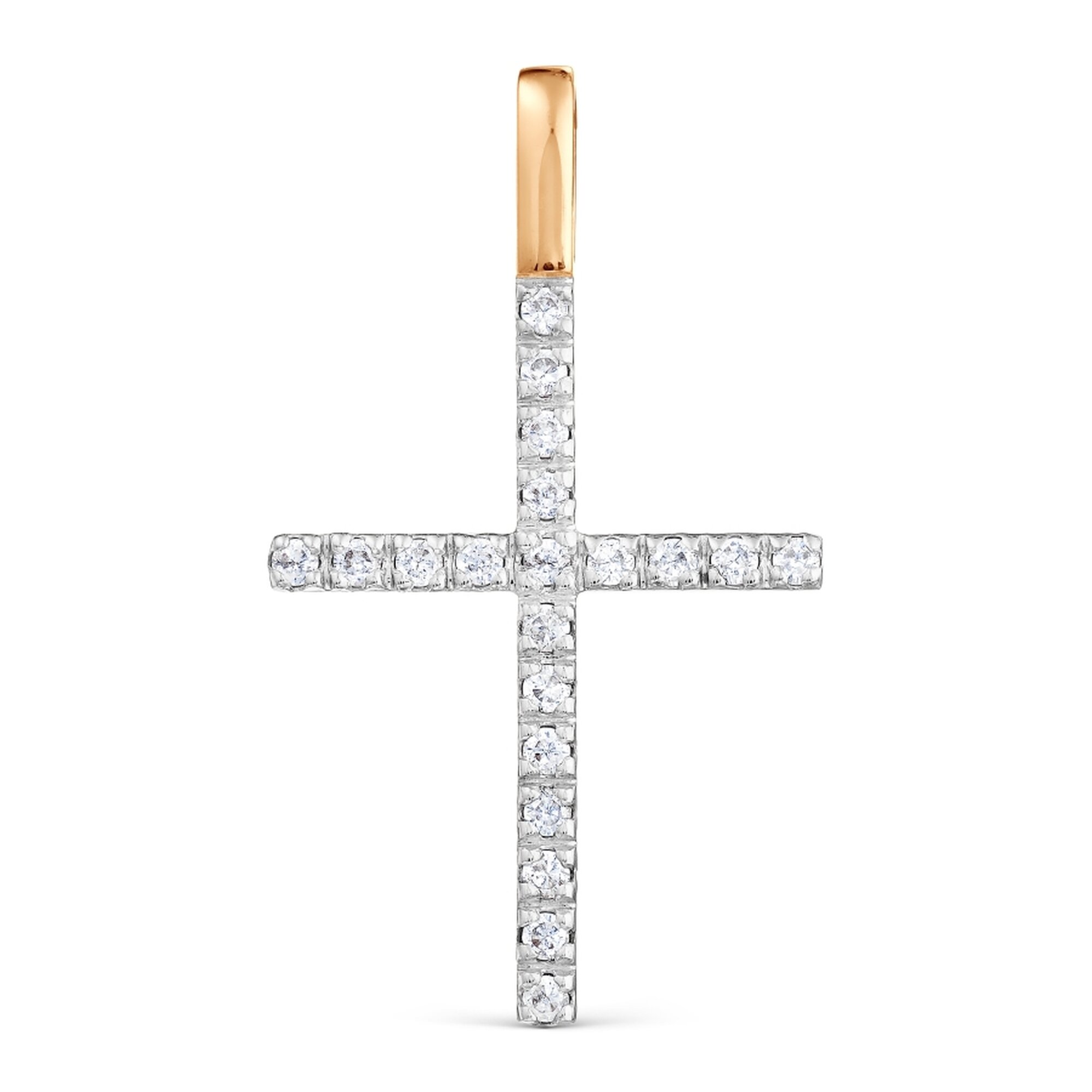 Крестик, красное золото, 585 проба, фианит