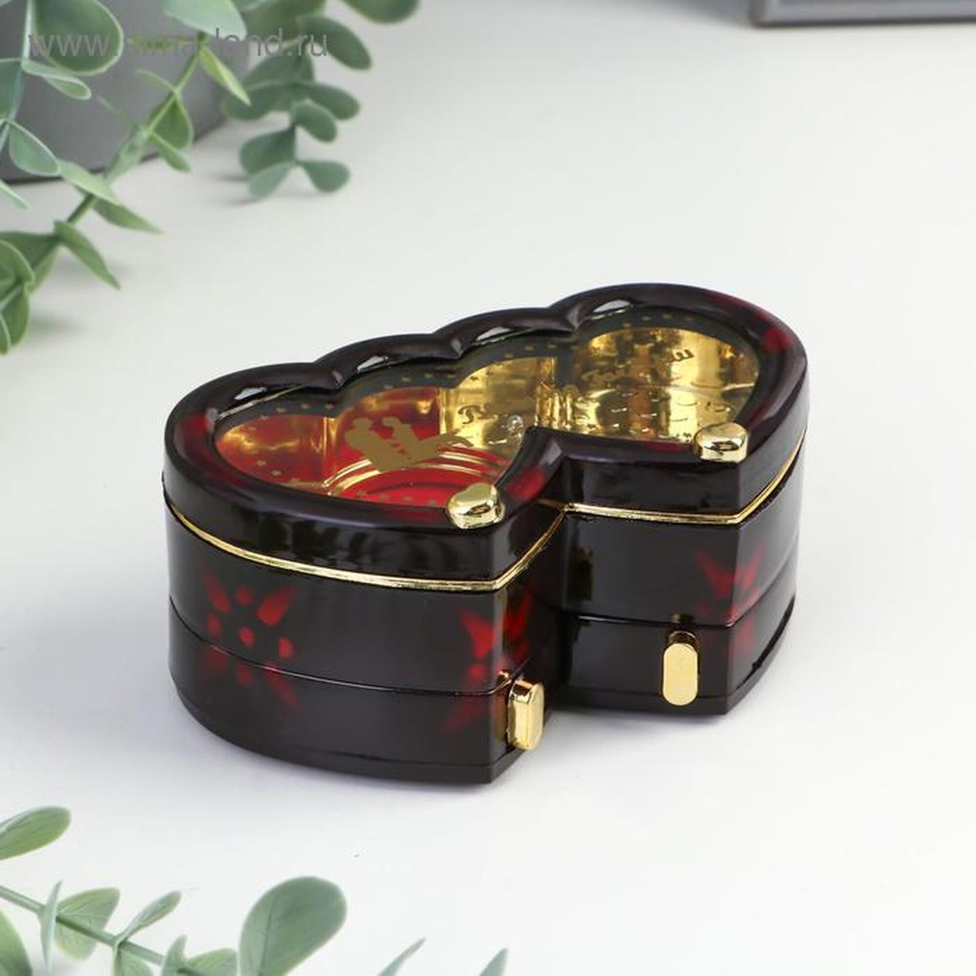 Шкатулка Сима-ленд "2 сердца", музыкальная, в форме сердца, коричневая, 11,5x7 см