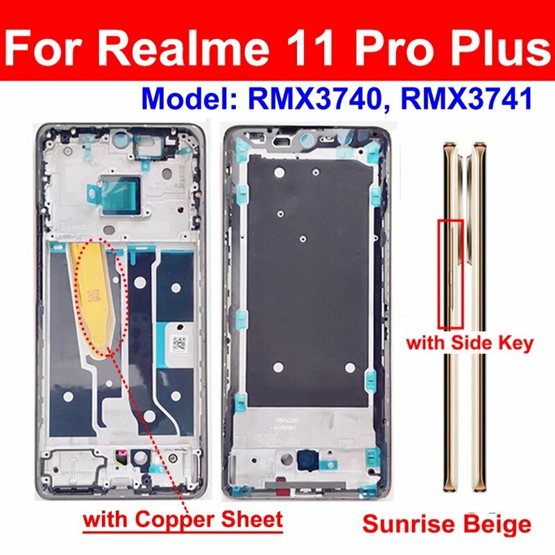 Средняя рамка для Realme 11 Pro 11 Pro Plus 5G, передняя ЖК-рамка, средняя рамка корпуса с заменой бокового ключа 11ProPlus-Sunrise