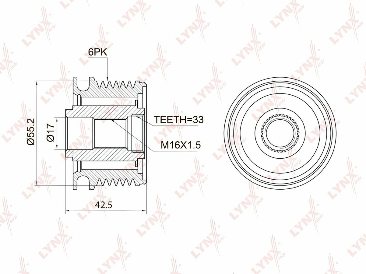 Муфта свободного хода генератора, для Ниссан Альмера 2, Кашкай 2, Рено Дастер, Логан, 1 арт PA1009 LYNXAUTO