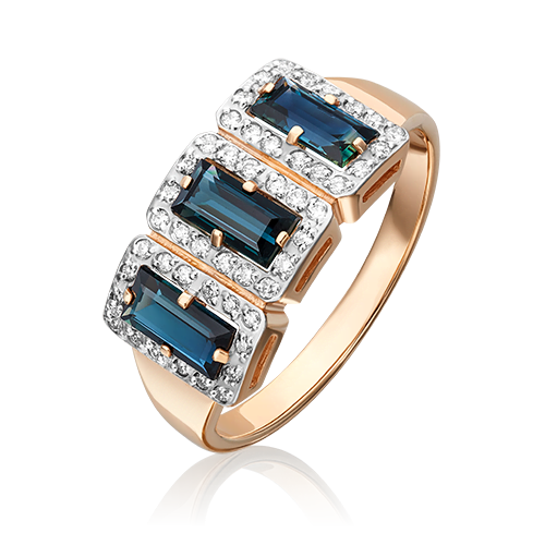 Кольцо, красное золото, 585 проба, бриллиант, сапфир