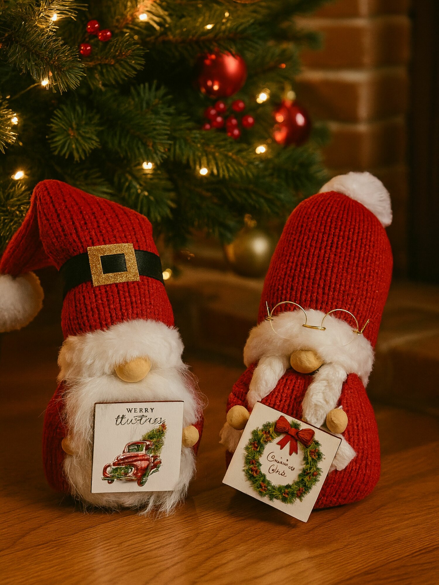 Игрушка новогодняя под елку мягкая в подарок на новый год Гномы скандинавские красно-белые набор из 2 шт