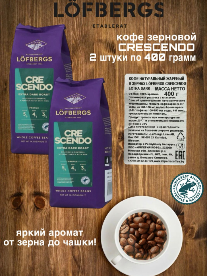 Кофе в зернах Lofbergs Crescendo 400 грамм 2 штуки