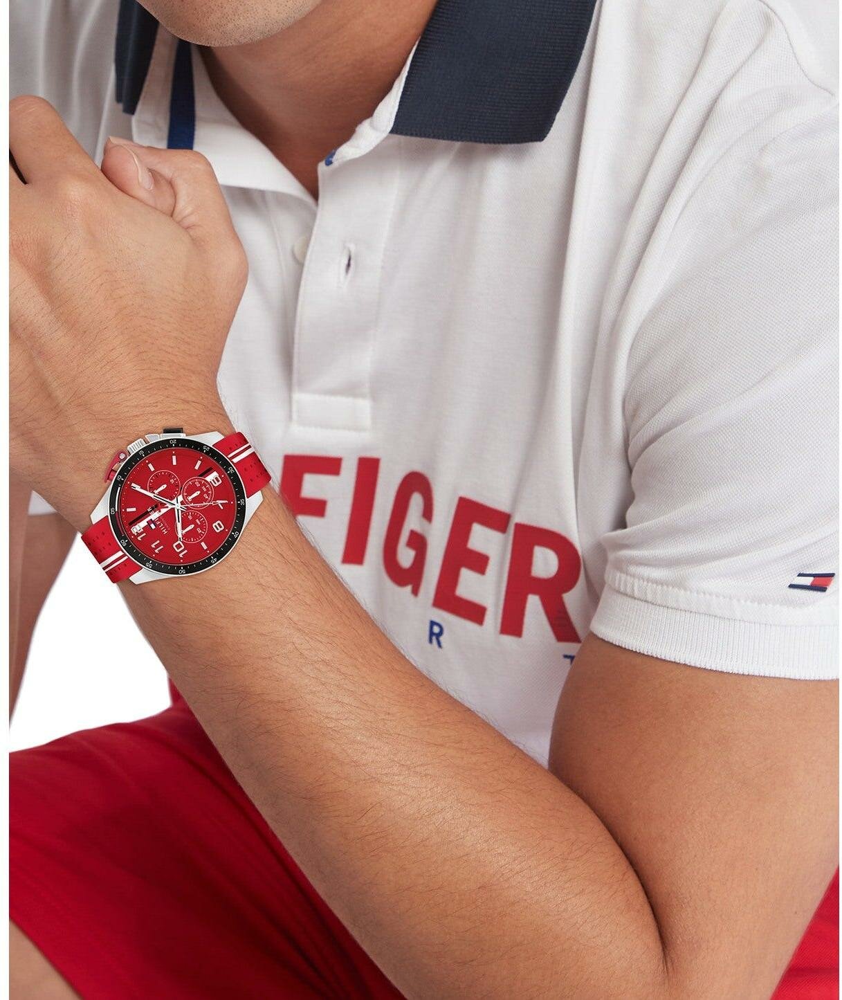 Наручные часы TOMMY HILFIGER, белый, красный, серебряный — фото 1