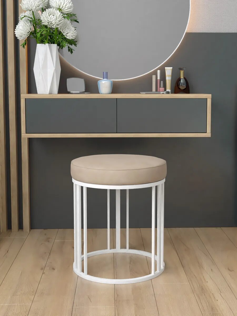 Пуфик Castle "Леон-4", велюр искусственный, лофт, белый/бежевый