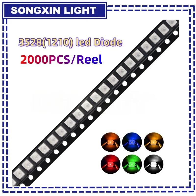 2000 шт./лот 3528 SMD светодиод красный/зеленый/голубой ледяной/желтый/теплый белый/оранжевый/Uv фиолетовый/розовый 3528 (1210) комплект диодов 3,5*2,8 мм RGB, Оранжевый