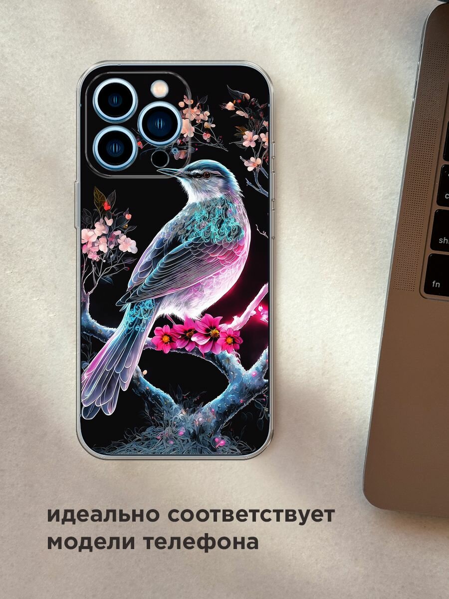 Чехол на Apple iPhone 13 Pro / Айфон 13 Про с принтом "Птица на цветущем дереве" — фото 1