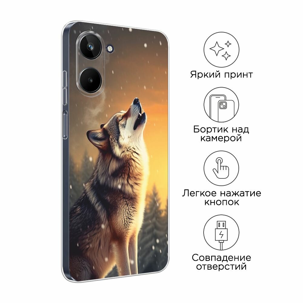Чехол на Realme 10 4G / Реалми 10 4G с принтом "Воющий волк" — фото 1