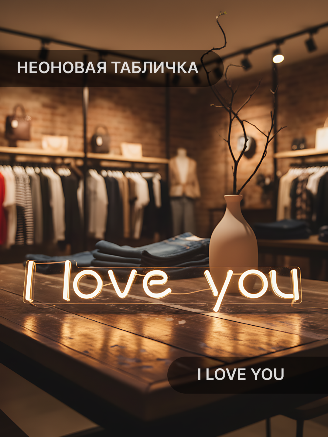 Неоновая табличка Elmarto "I love you", 40см x 8см, теплая белая, светодиодная