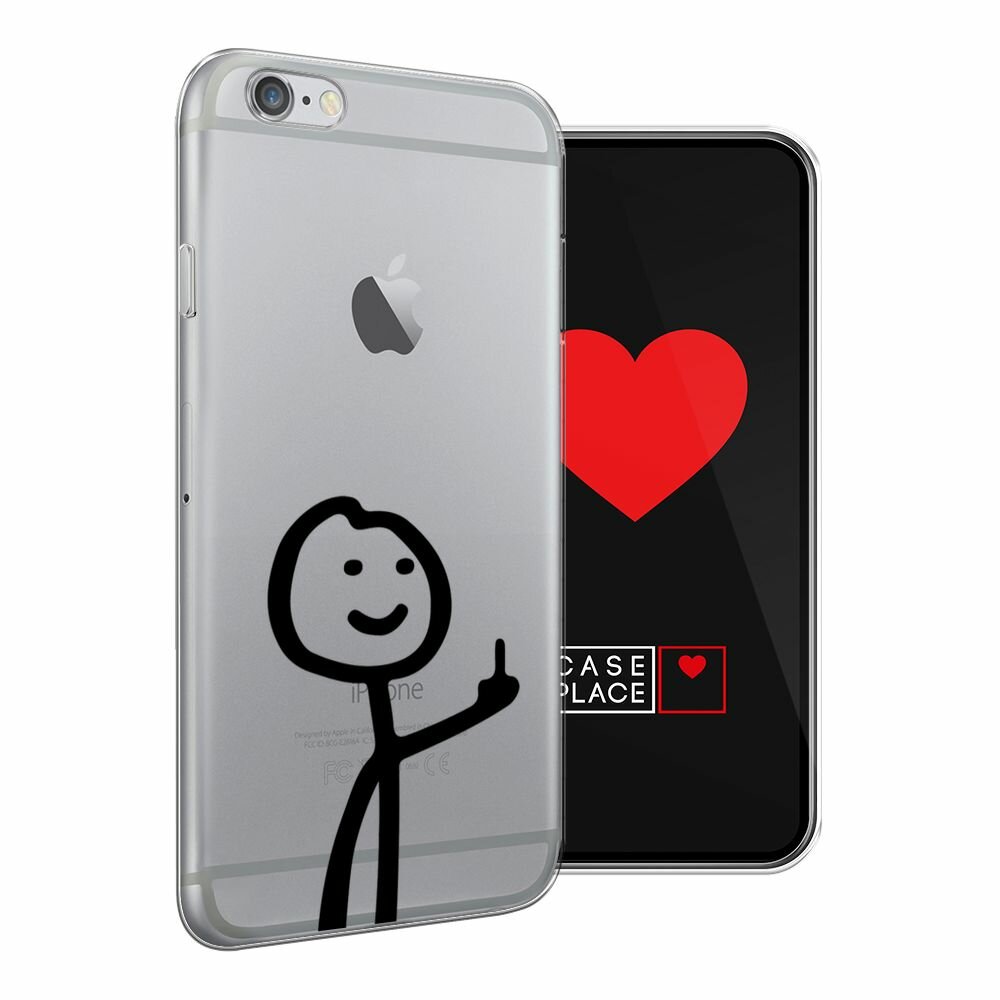 Чехол на Apple iPhone 6 / Айфон 6 с принтом "Неприличный человечек чёрный", прозрачный — фото 1
