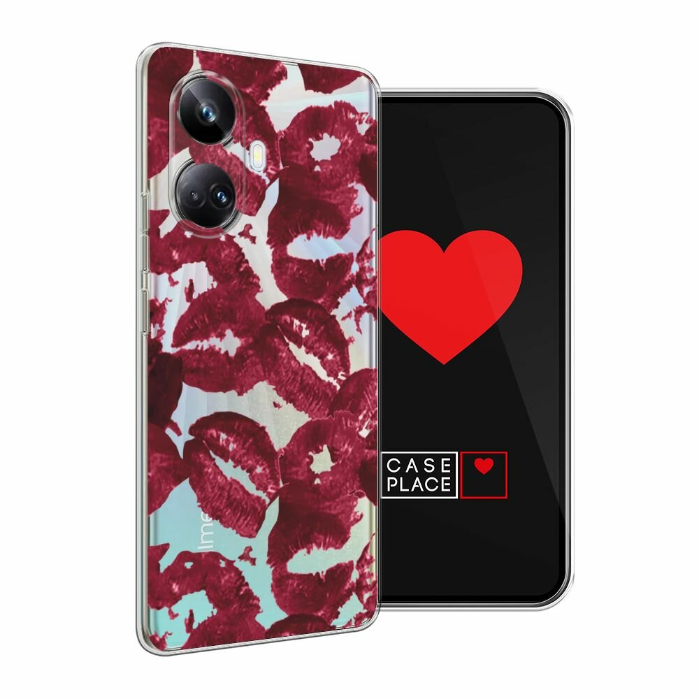 Чехол на Realme 10 Pro+ / Реалми 10 Про+ с принтом "Помада паттерн 2", прозрачный — фото 1