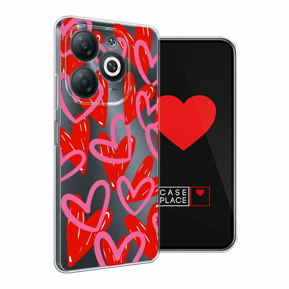 Чехол на Infinix Smart 8/8 HD/HOT 40i / Инфиникс Смарт 8 с принтом "Hearts doodles - 14 февраля", прозрачный — фото 1