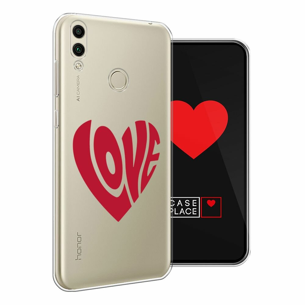 Чехол на Honor 8C / Хонор 8С с принтом "Love heart 2 - 14 февраля", прозрачный — фото 1
