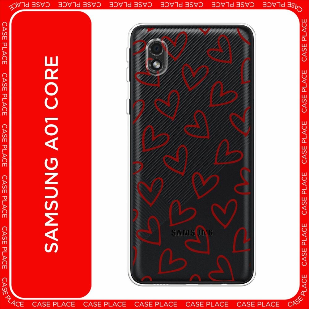 Чехол на Samsung Galaxy A01 Core / Самсунг Галакси А01 Core с принтом "Little hearts doodles 2 - 14 февраля", прозрачный