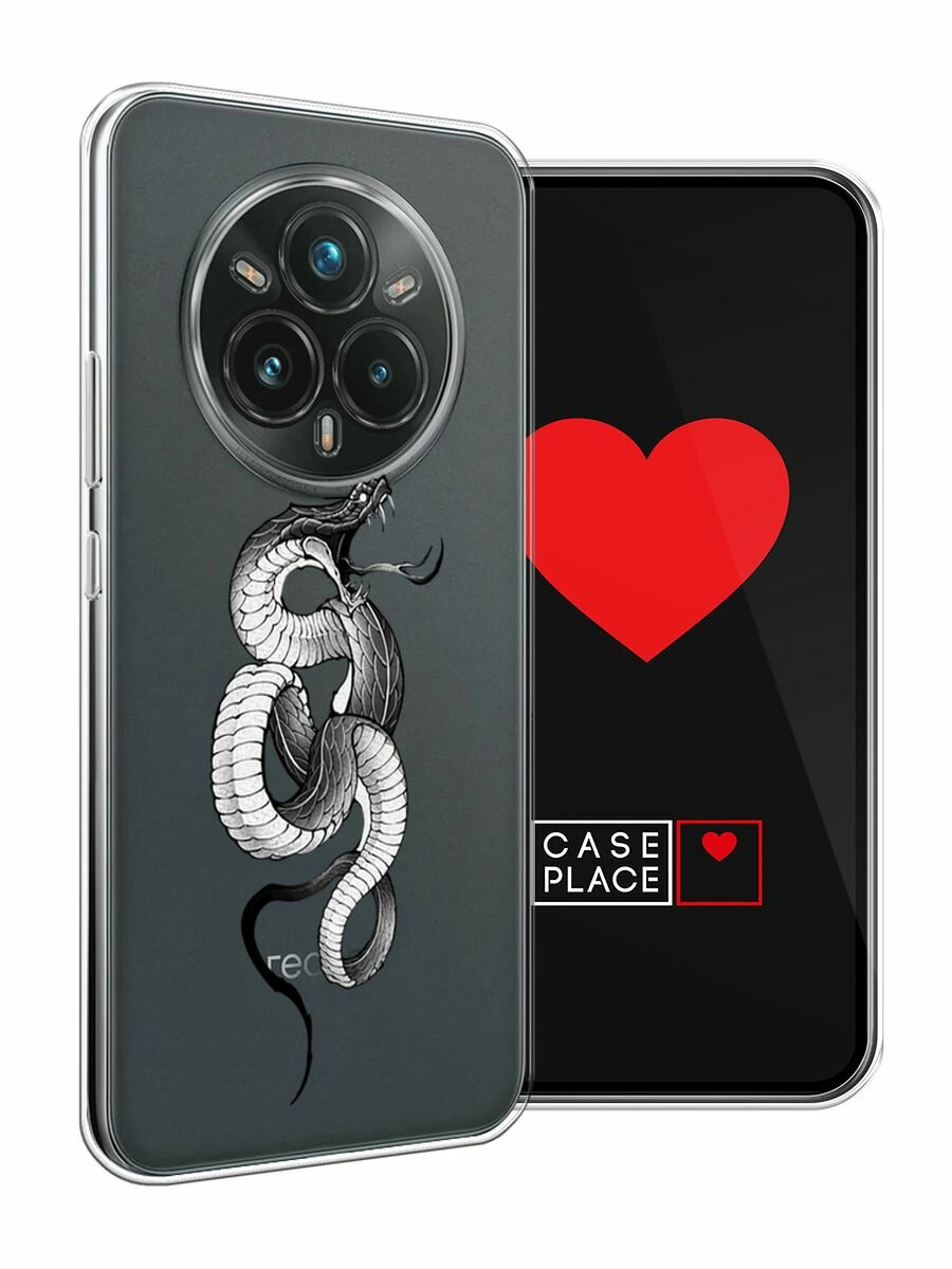 Чехол на Realme 14 Pro / Реалми 14 Про с принтом Монохромная змея рисунок, прозрачный — фото 1