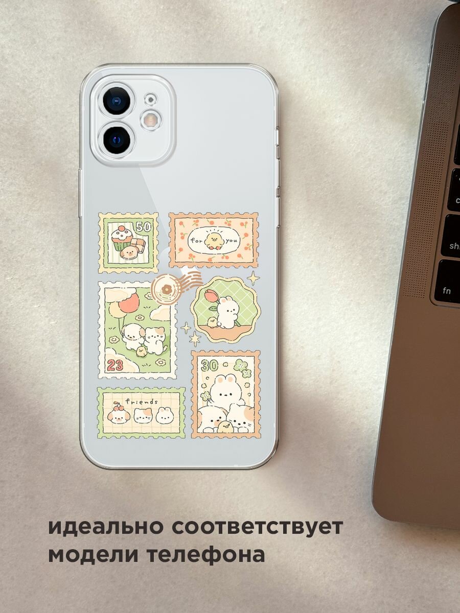 Чехол на Apple iPhone 12 mini / Айфон 12 Мини с принтом "Милые марки", прозрачный — фото 1