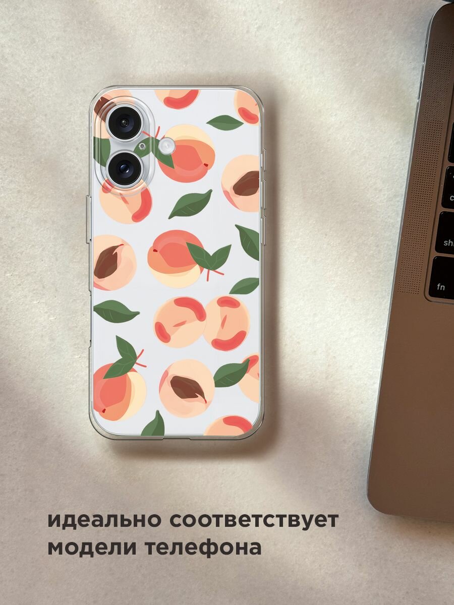Чехол на Apple iPhone 16 / Айфон 16 с принтом "Нежные персики паттерн 2", прозрачный — фото 1