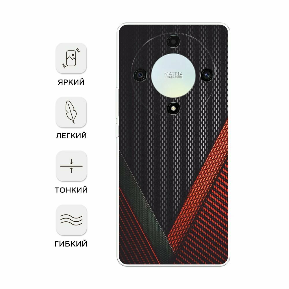 Силиконовый чехол на Honor X9A / Хонор X9A с принтом "Красный карбон" — фото 1