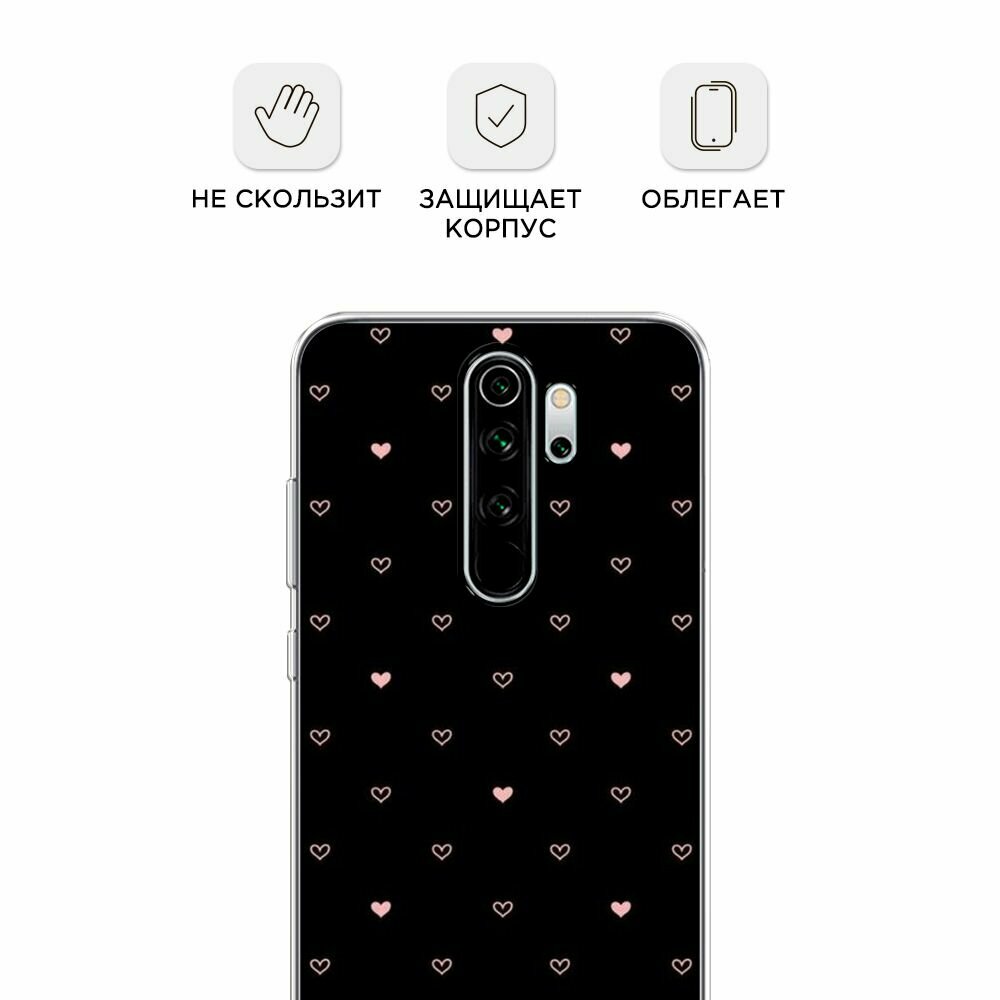 Чехол на Xiaomi Redmi Note 8 Pro / Сяоми Редми Нот 8 Про с принтом "Черный фон и сердечки" — фото 1
