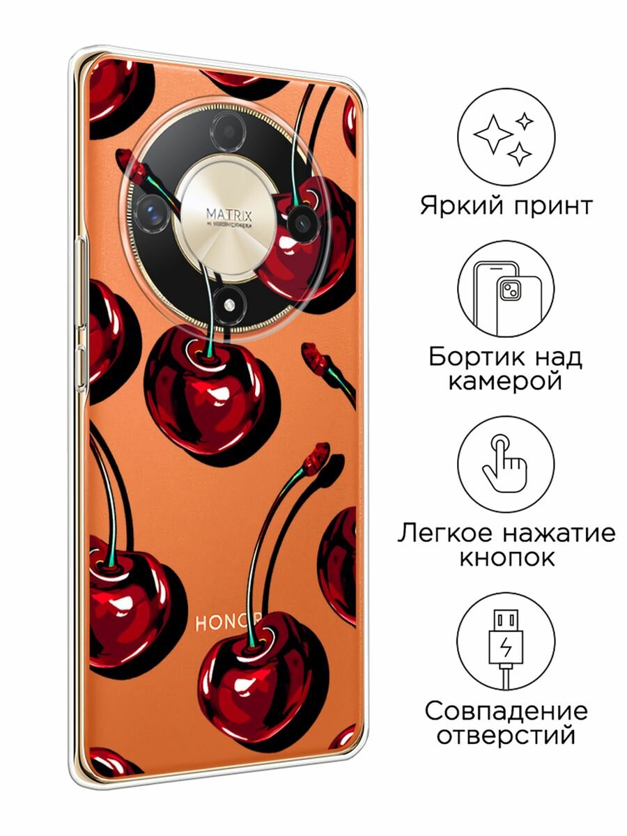 Чехол на Honor X9b / Хонор X9B с принтом "Сочные черешни", прозрачный — фото 1