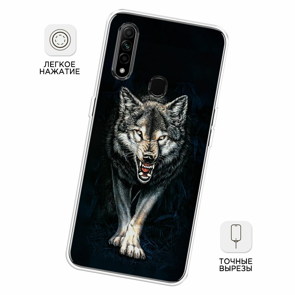Чехол на Oppo A31 / Оппо А31 с принтом "Злобный волк из ночи" — фото 1