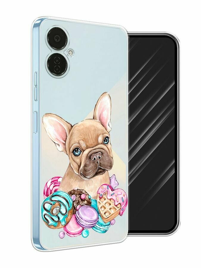 Чехол на Tecno Camon 19 Neo / Техно Камон 19 Нео с принтом "Бульдог и сладости", прозрачный
