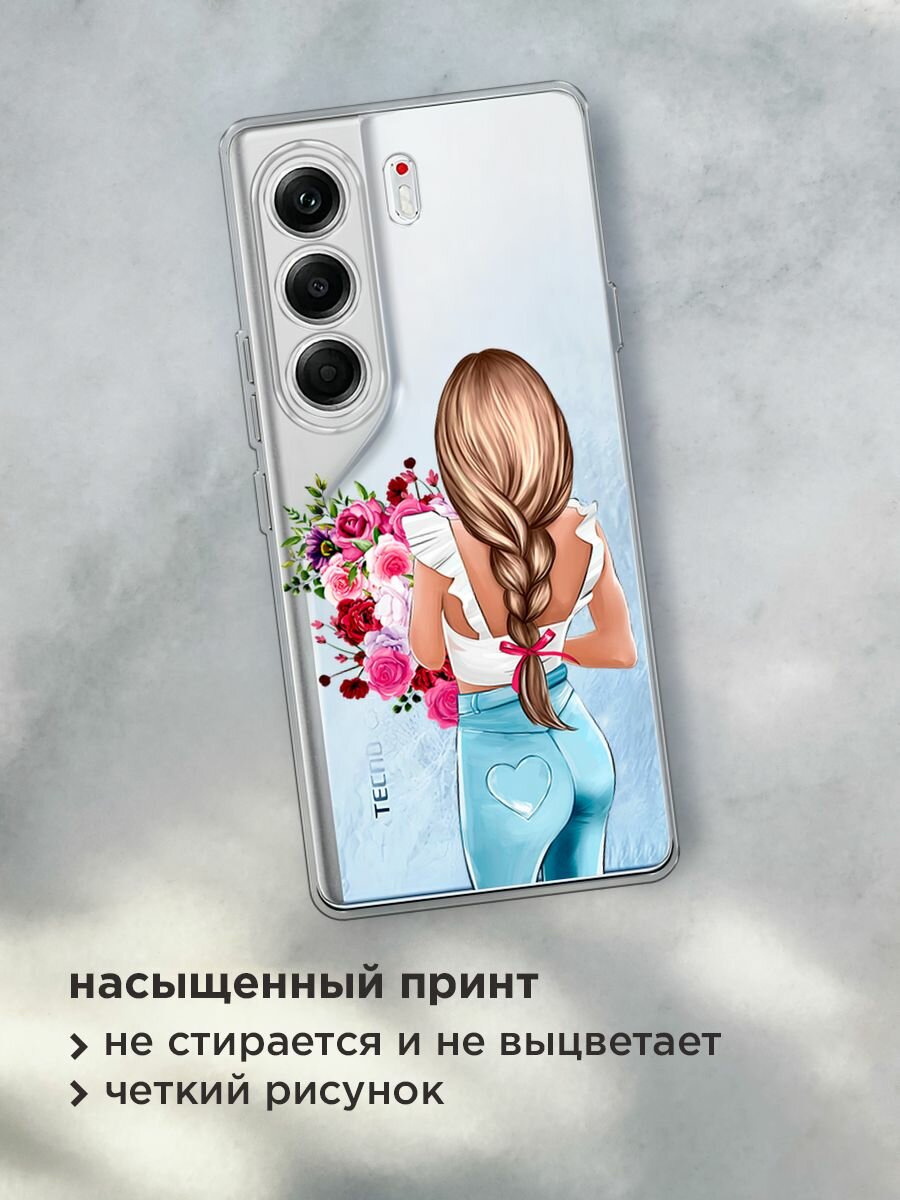 Чехол на Tecno Camon 40 Pro 5G / Текно Камон 40 Про 5G с принтом "Букет для девушки", прозрачный — фото 1